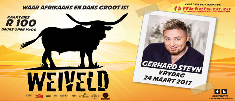 Tickets | 24 Maart - Gerhard Steyn in Zwavelpoort, ZA | iTickets